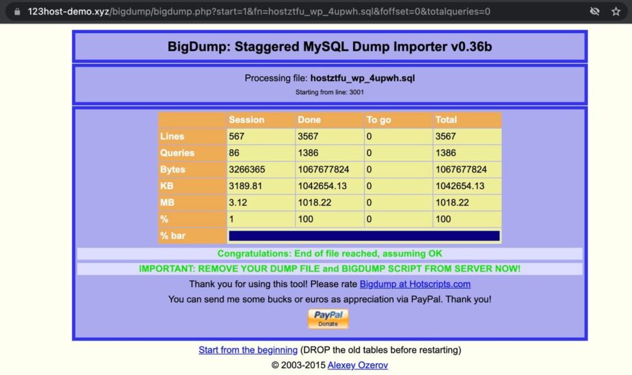 Hướng dẫn sử dụng bigdump để import mysql dung lượng lớn - Tài liệu 123Host